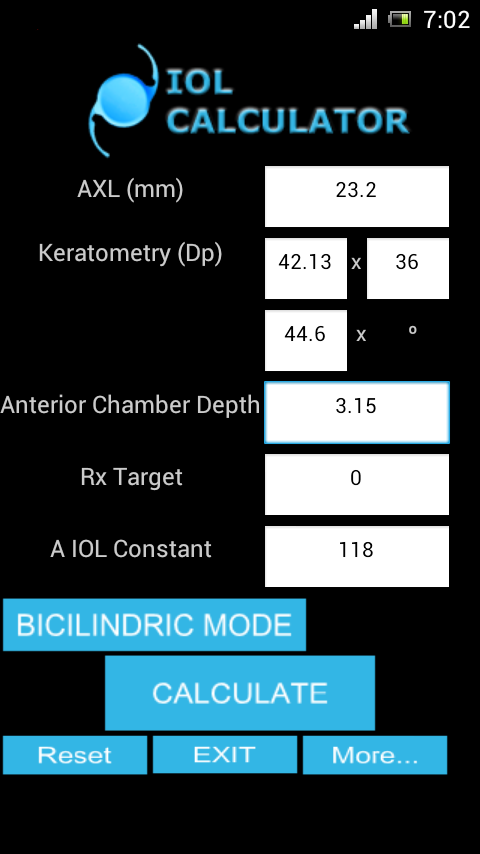 Recursos optométricos: IOL CALCULATOR