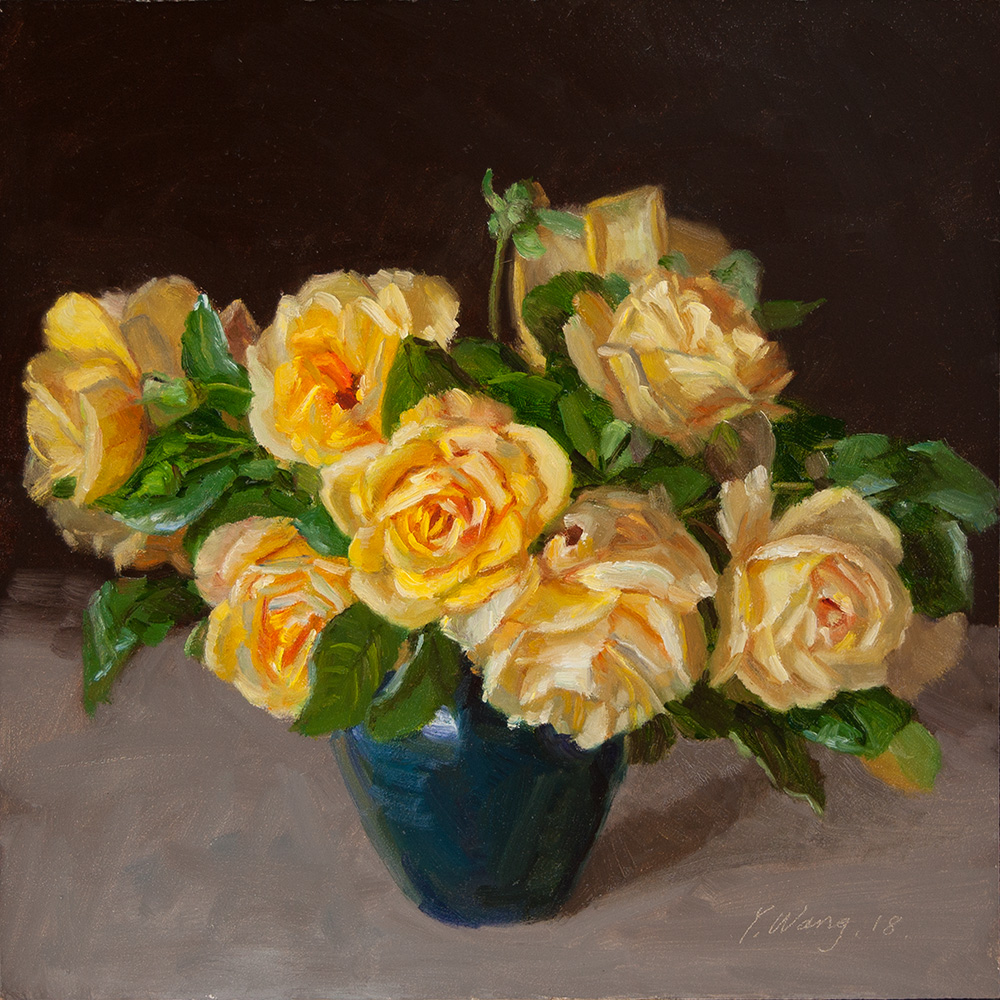 Wang Fine Art: yellow roses still life painting original flower ...