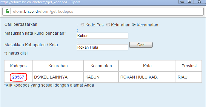 Cara Mengisi Kode Pos di Pendaftaran Online Rekening BRI