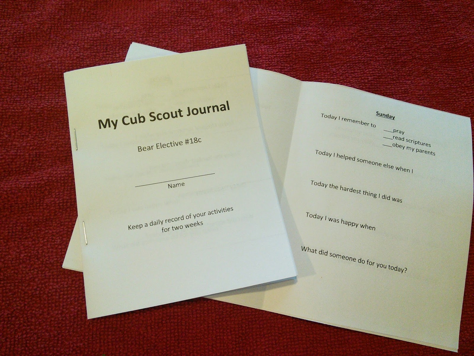 Activity Day Tools: Cub Scout Journals and Thank-you Notes