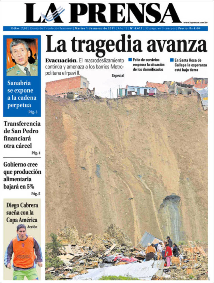 BOLIVIA JAMAS RENUNCIARA A SU MAR..!!!: CONTINUAN DERRUMBES EN LA PAZ Y ...