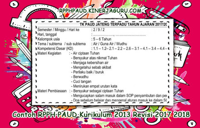 Contoh RPPH PAUD Kurikulum 2013 Revisi 2017 2018 | GURU PAUD