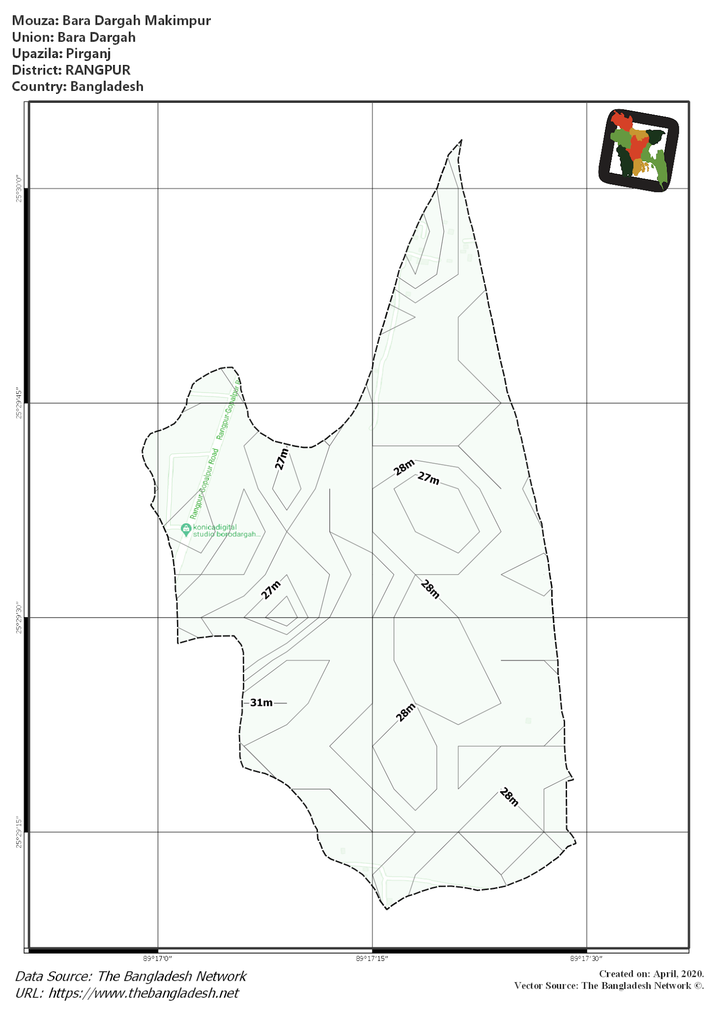 Map of Bara Dargah Makimpur Mouza, Pirganj, Rangpur