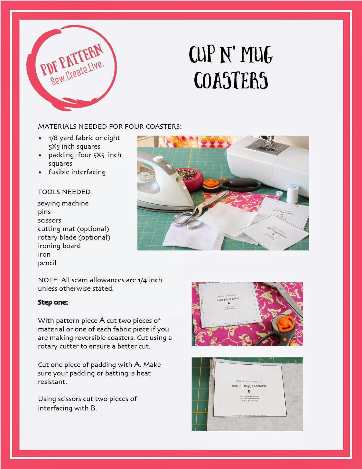 sewcreatelive: Easy Cup and Mug Coasters-FREE PATTERN DOWNLOAD
