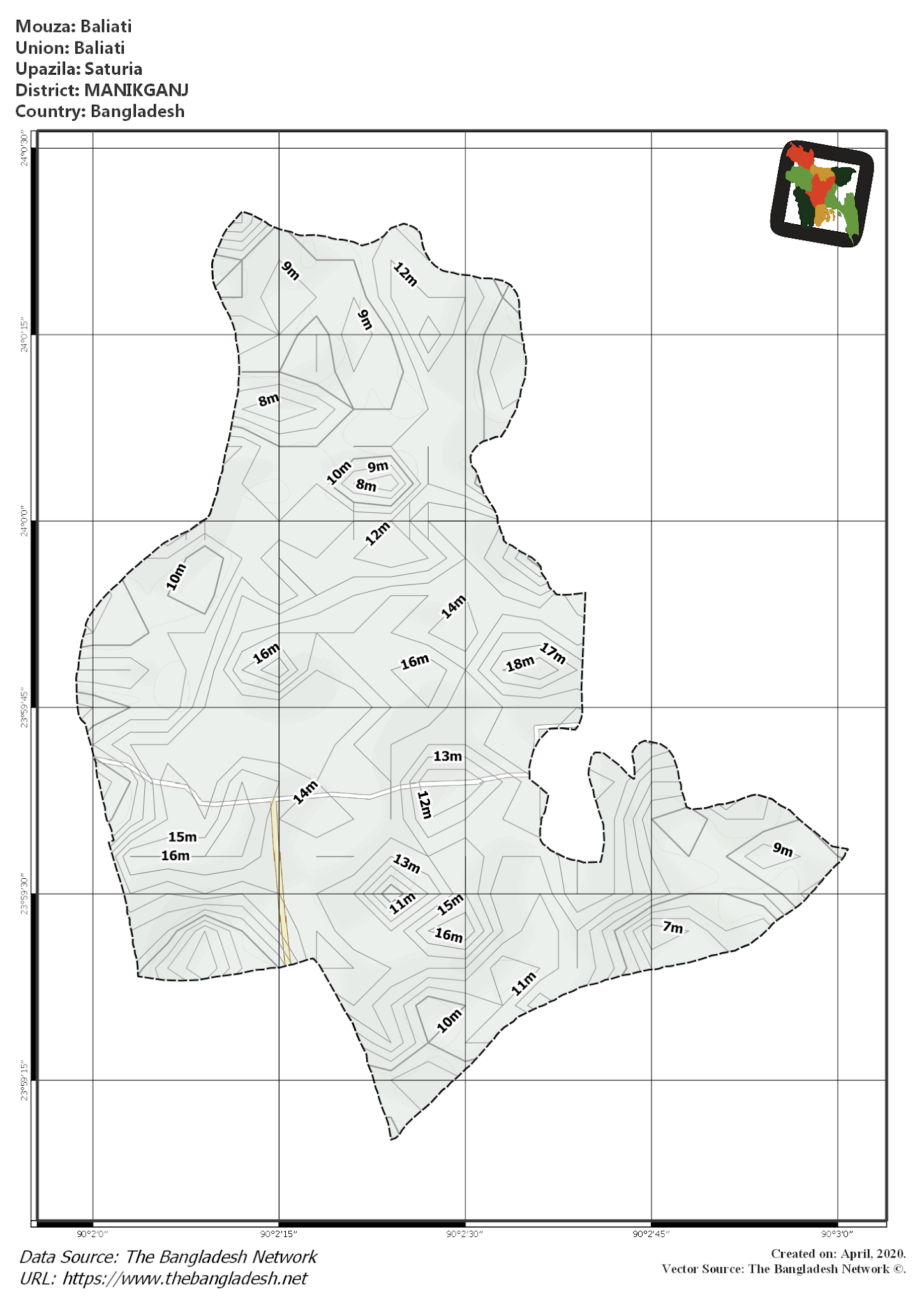 Map of Baliati Mouza, Saturia, Manikganj