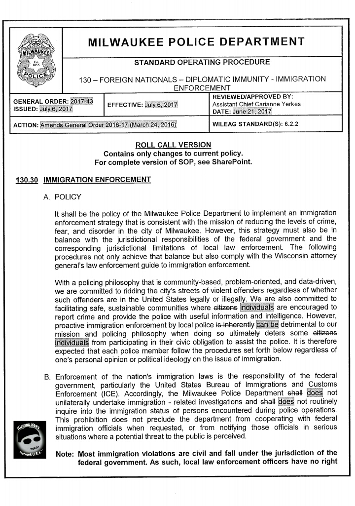 Hispanic News Network U.S.A.: Milwaukee Police Department Standard ...