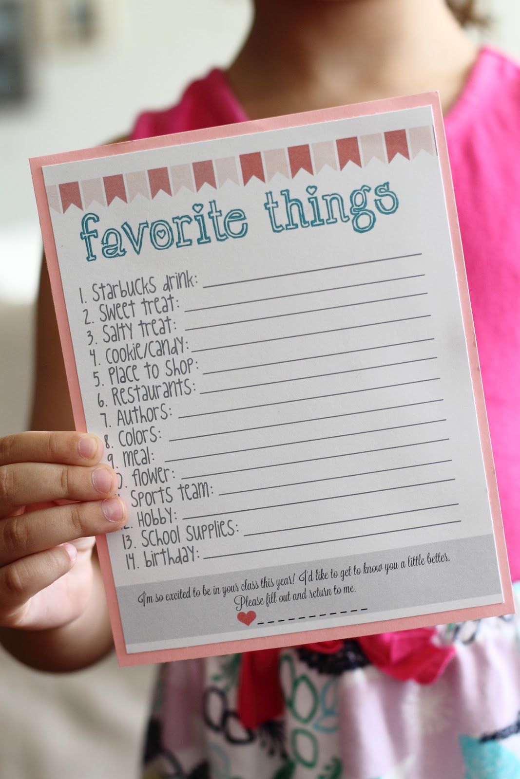 Welcome Home: Teacher's Favorite Things Printable