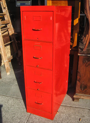 UHURU FURNITURE & COLLECTIBLES: SOLD - Red Metal File Cabinet - $20