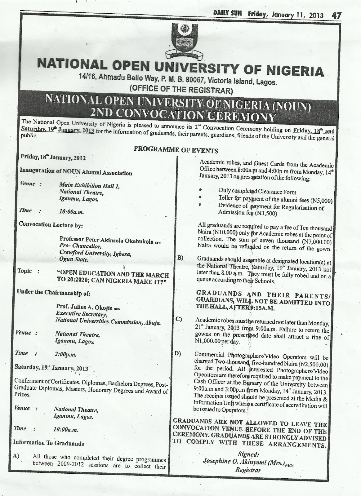 Graduation Urgent information. | National Open University of Nigeria ...