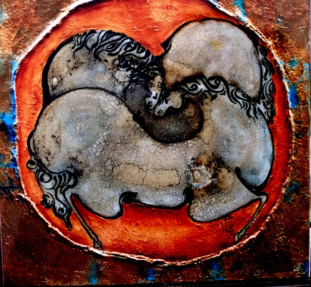 Guity Novin's Paintings : Stallions - Mixed Media Oil and Gold-lief ...