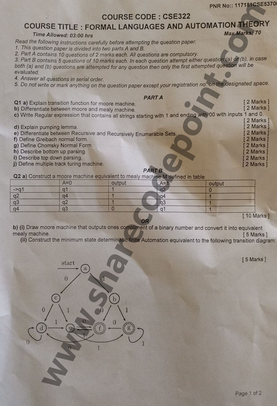 CSE322 : Formal Languages and Automation Theory End Term Exam Question ...