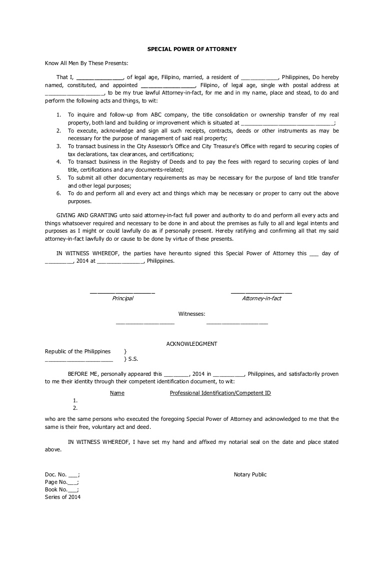 special power of attorney for authorized representative - philippin ...