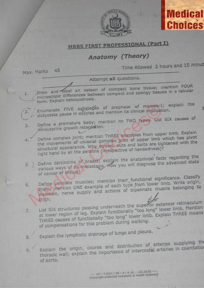 First Year Past Papers UHS | MEDICAL CHOICES