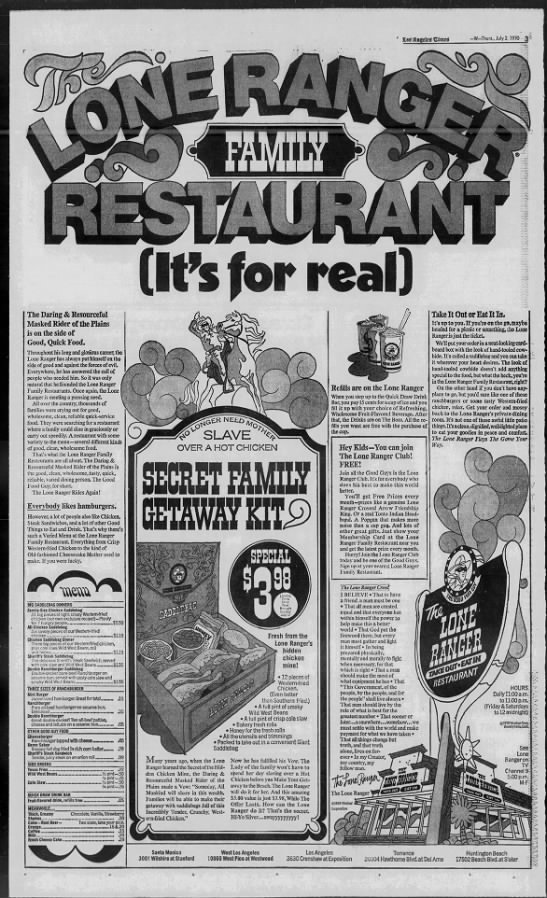 BOOKSTEVE'S LIBRARY: Lone Ranger Restaurants