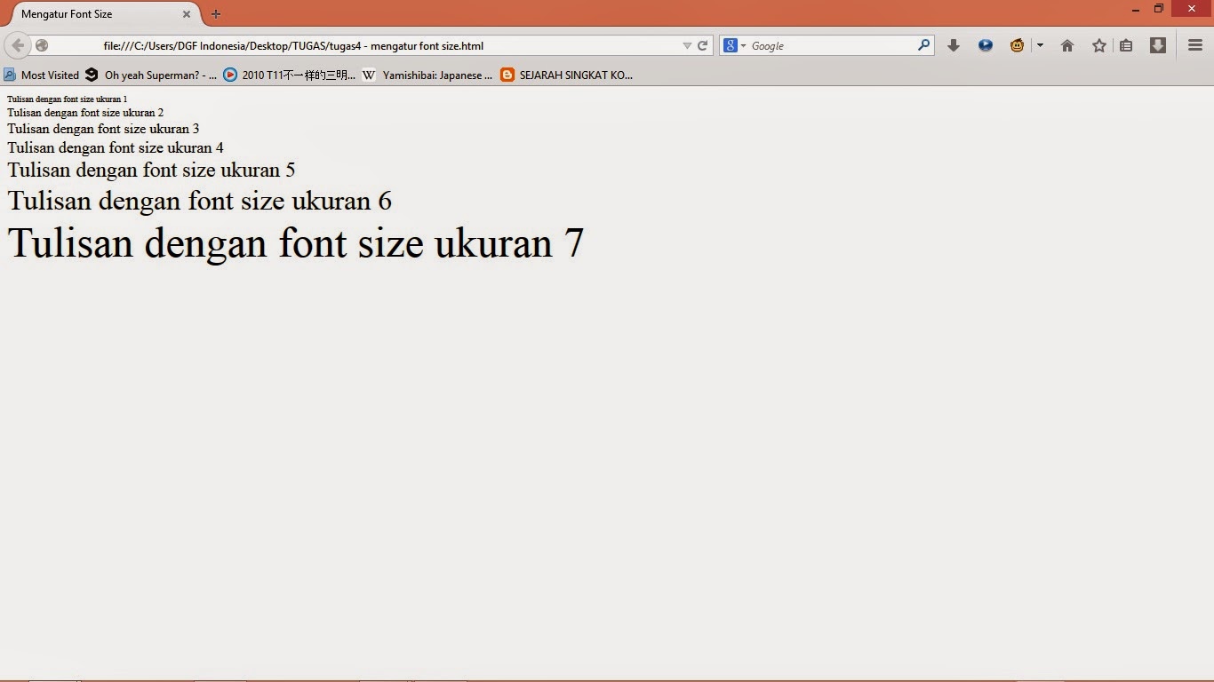 Portofolio: [Tugas 4]: Cara Sederhana Mengatur Ukuran Tulisan pada Web HTML