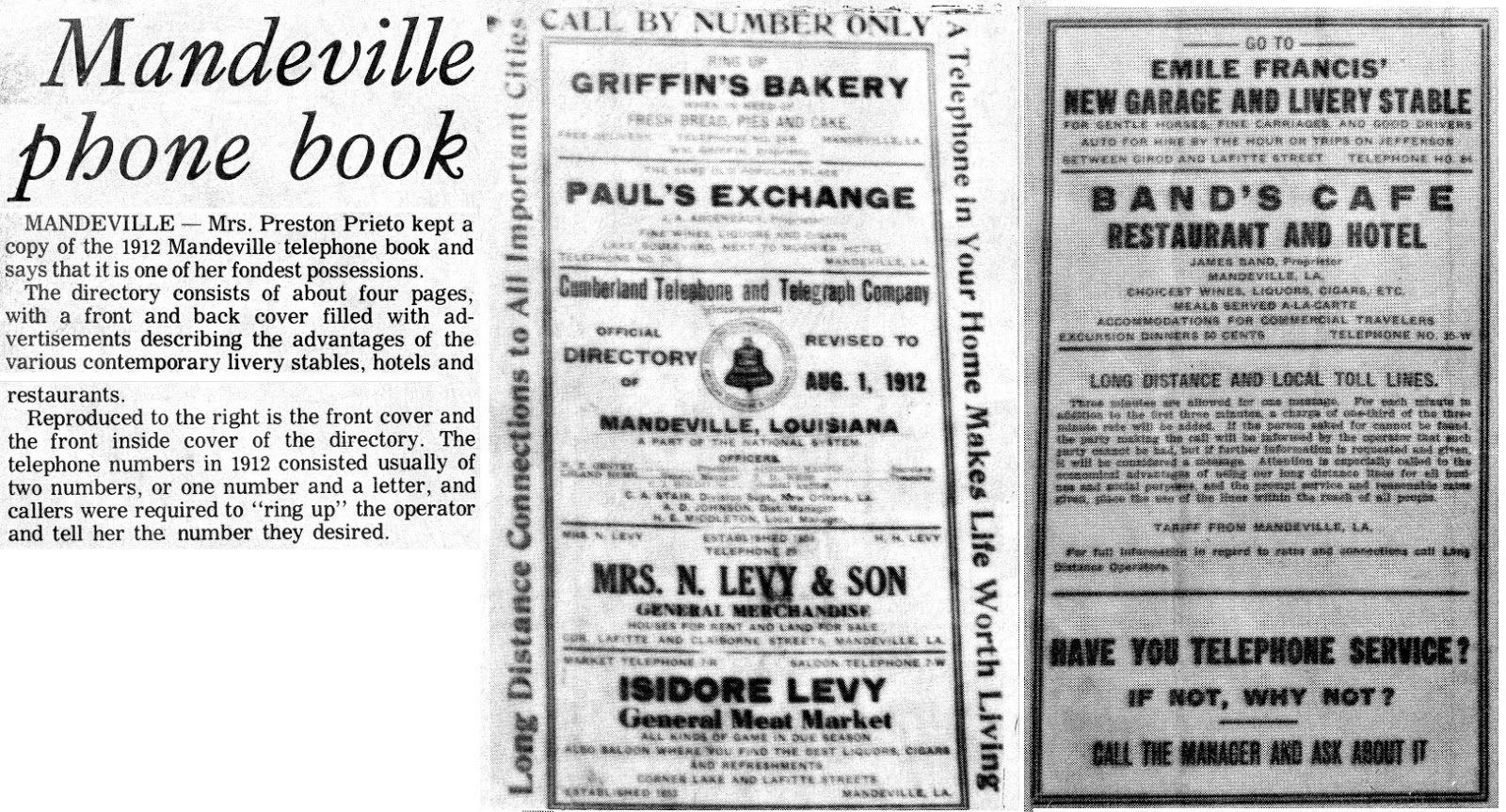 Tammany Family: Mandeville Phone Book -1912