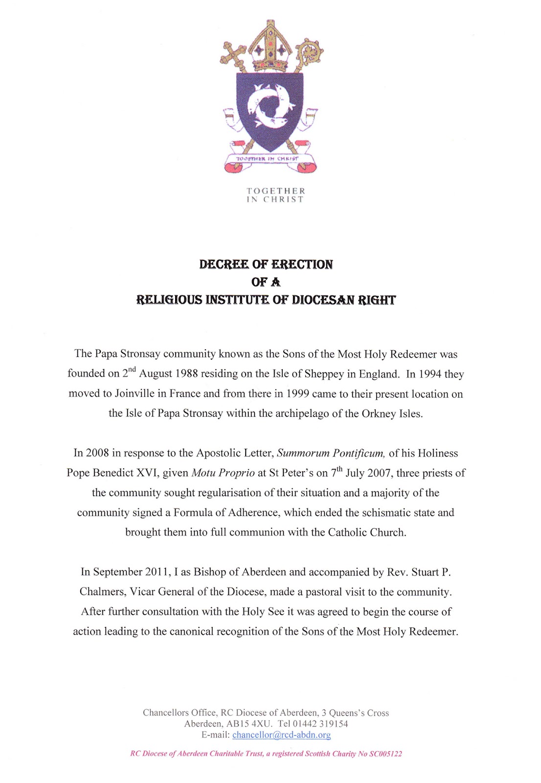 Transalpine Redemptorists granted formal status within the Church after ...