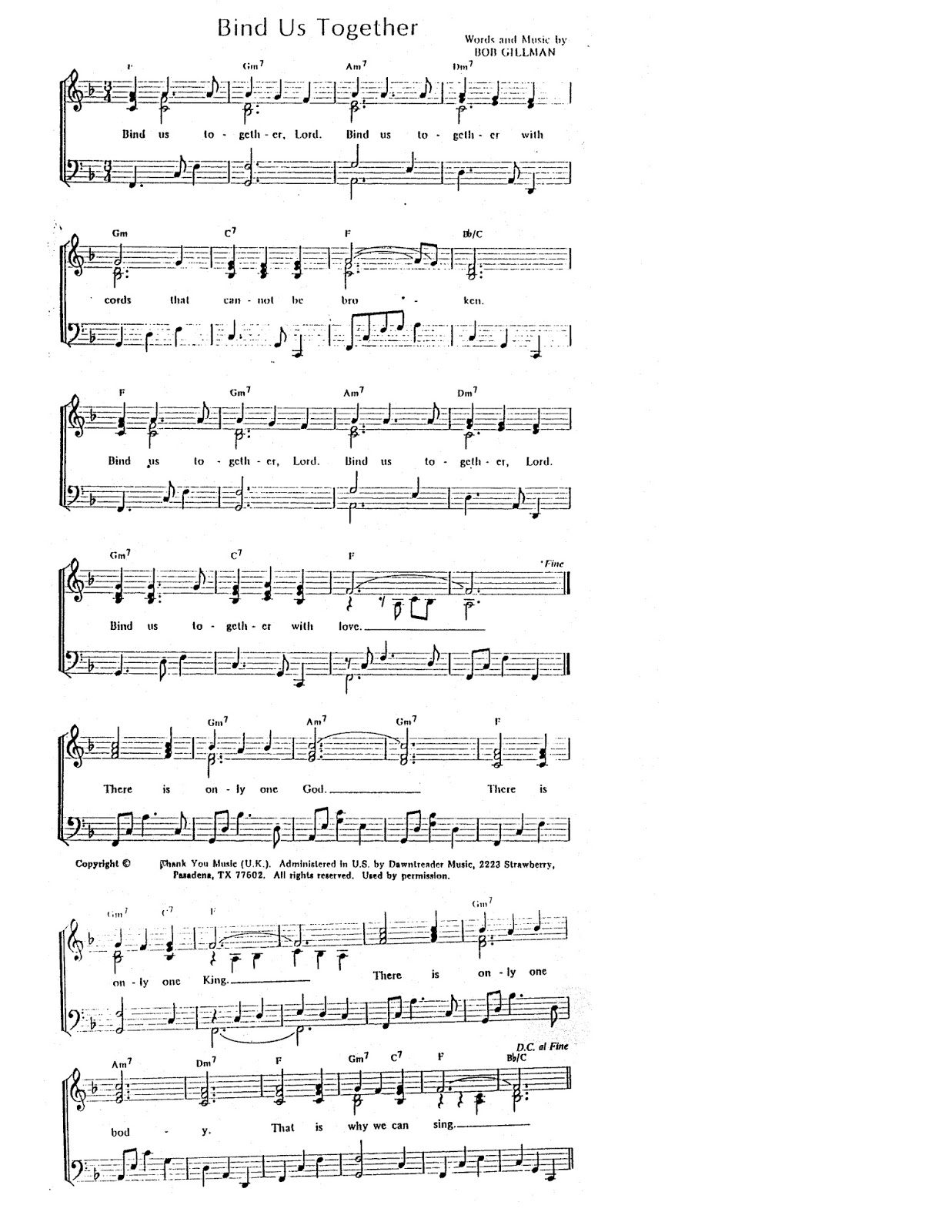Worship Lead Sheets: Bind us together - Bob Gillman