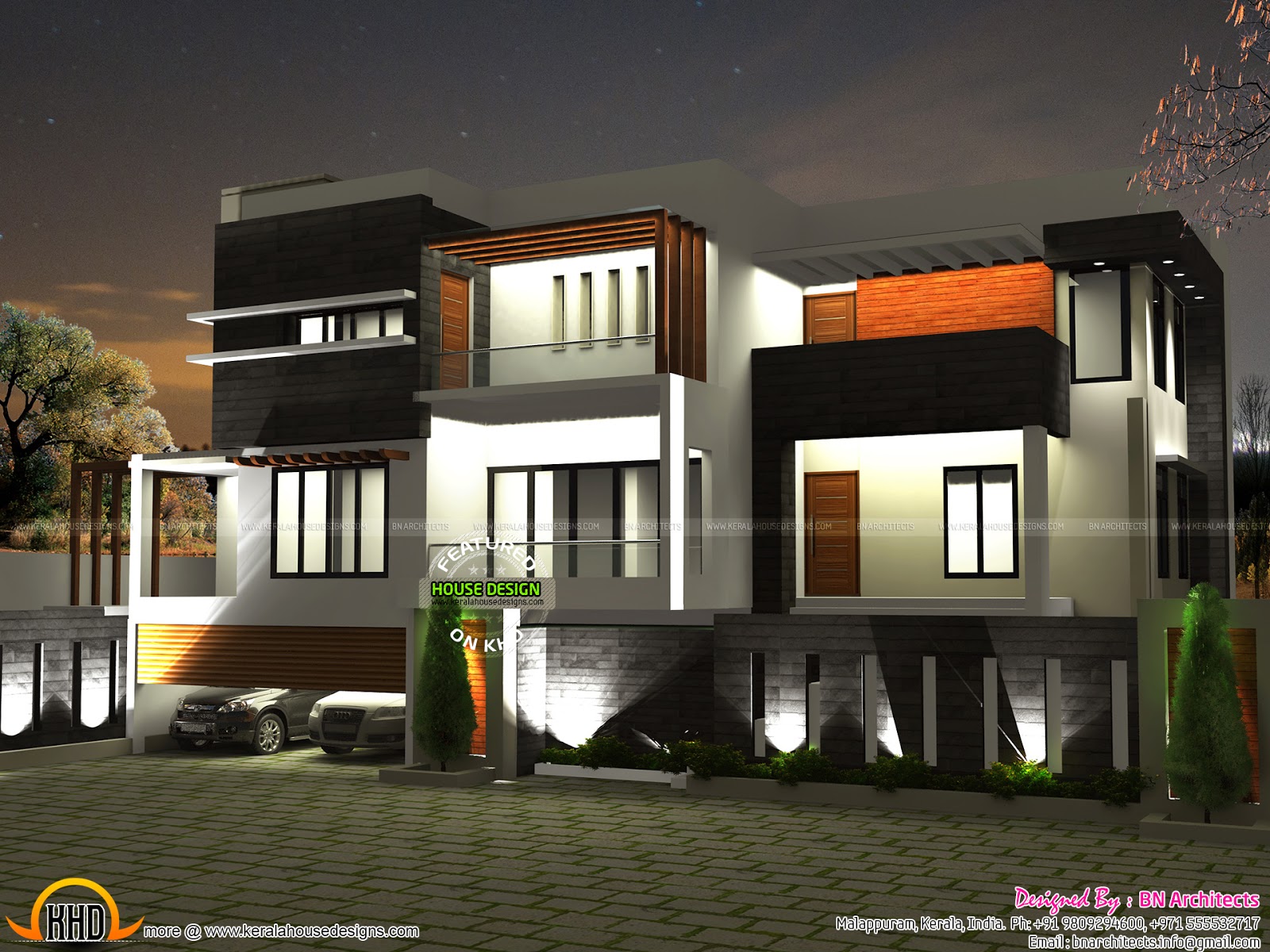Modern Villa Night View Elevation Indian House Plans
