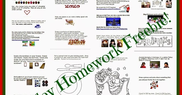 Kindergarten: Holding Hands and Sticking Together: Holiday Homework Freebie