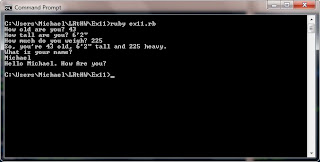 TESTHEAD: Exercise 11: Asking Questions: Learn Ruby The Hard Way: Practicum