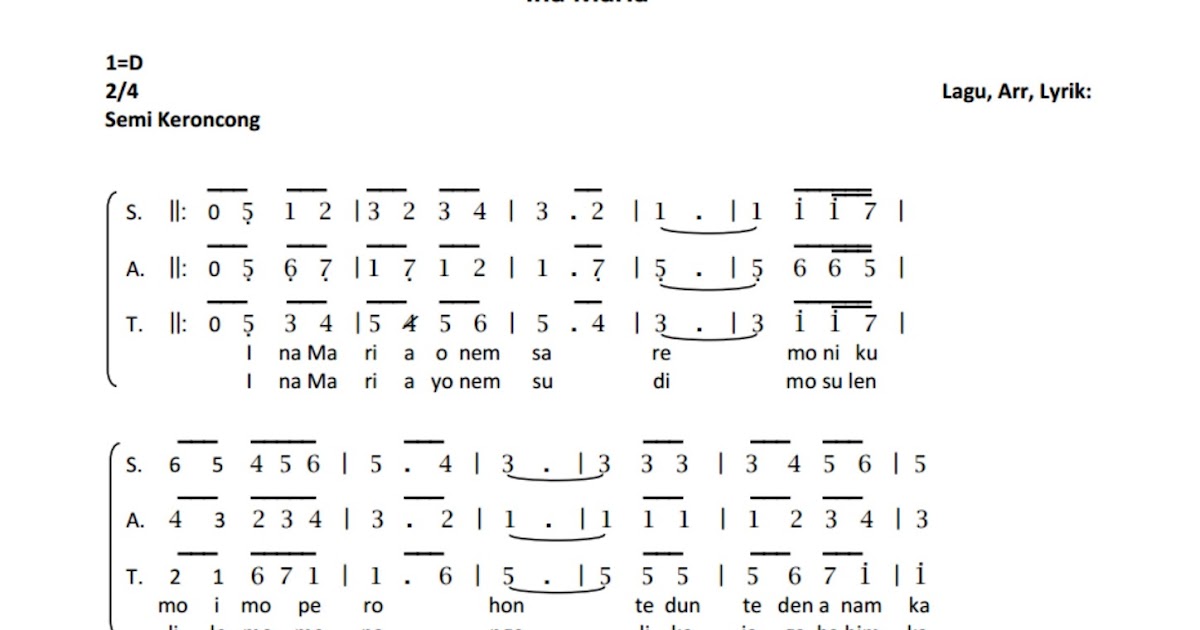 Teks Koor: Ina Maria