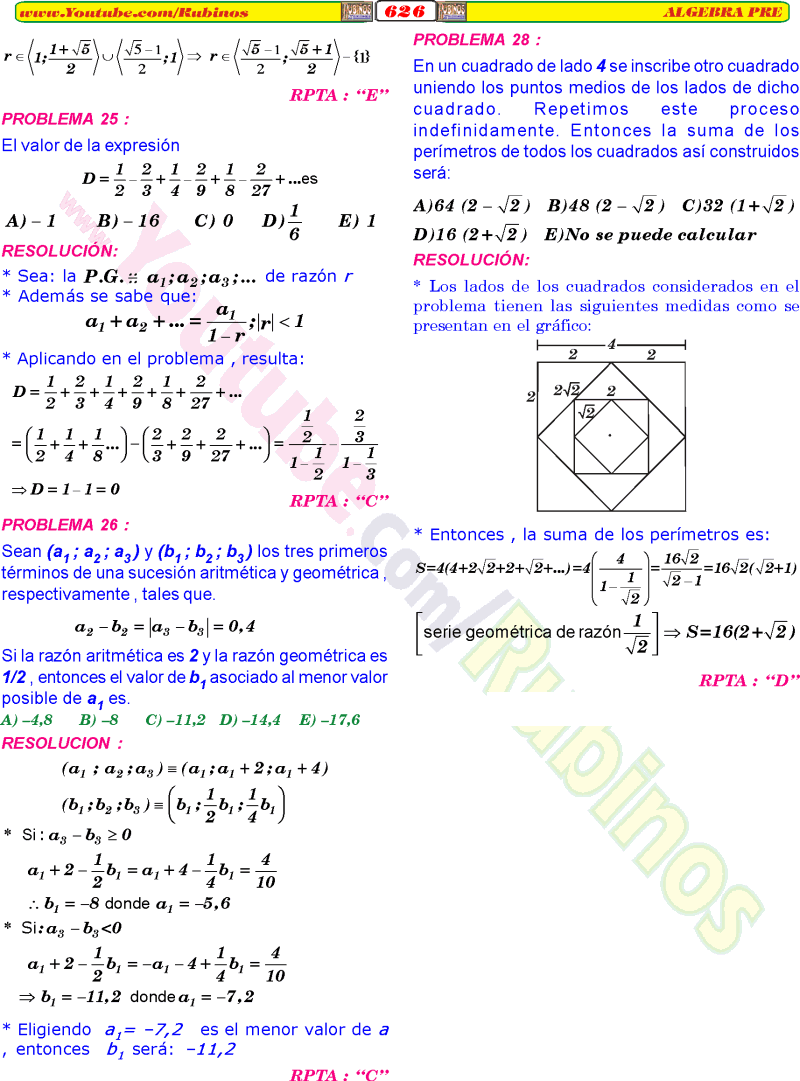 PROGRESIONES GEOMÉTRICAS PROBLEMAS RESUELTOS - ÁLGEBRA PRE RUBIÑOS PDF