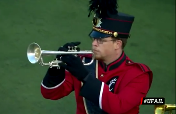Cincinnati band member breaks trumpet during faceplant on field (Video ...