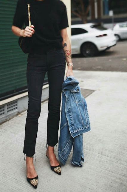 Street Style All Black With Denim Jacket Luvtolook Curating