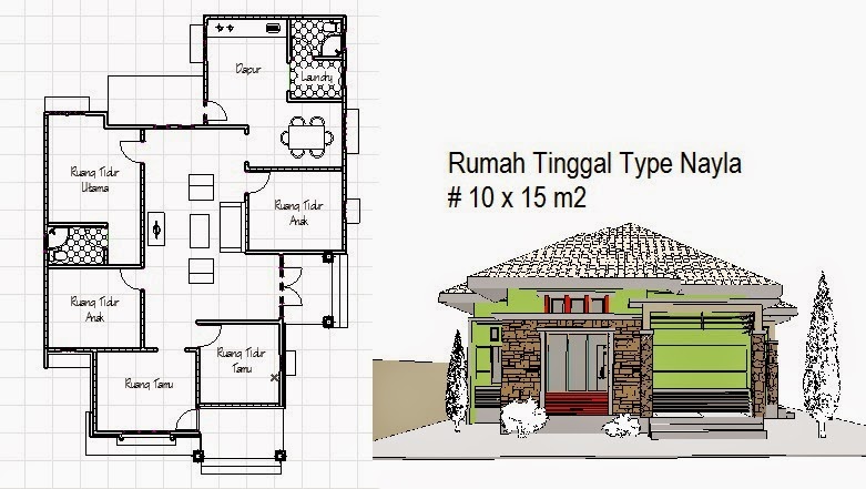 Denah Rumah Tiga Kamar