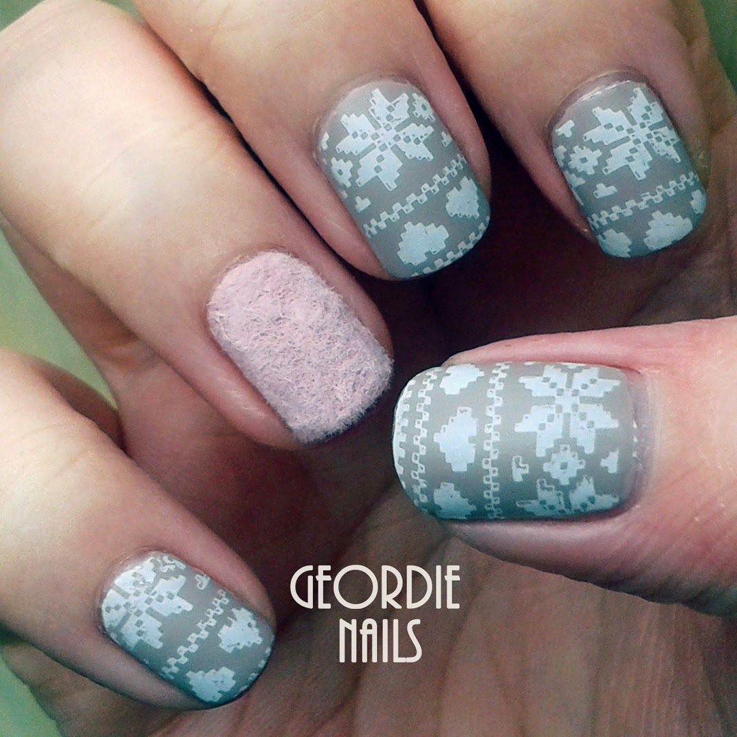 Geordie Nails: Sweater Manicure ~ Flocking vs. Glitter!