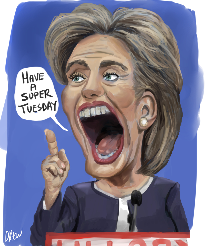 Cartoons I Drew: Super Tuesday (Hillary Clinton)
