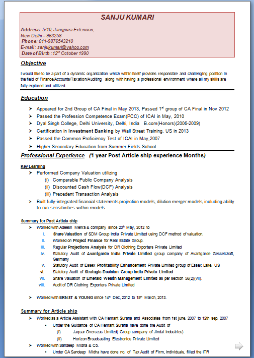 samples of bio data - Resume