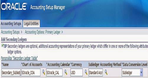 Oracle Applications: Oracle Secondary Ledger Accounting Setups and Usage