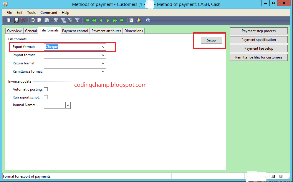Coding Champ: Create Export File Format For Method of Payment in AX 2009 Coding Champ: Create Export File Format For Method of Payment in AX 2009