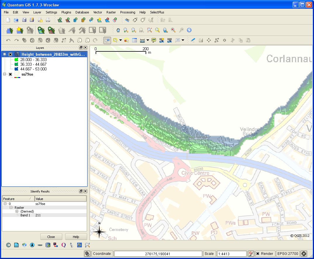 QGIS/GRASS Tutorial - Vectorising Surface Heights of between 28 and 53 ...