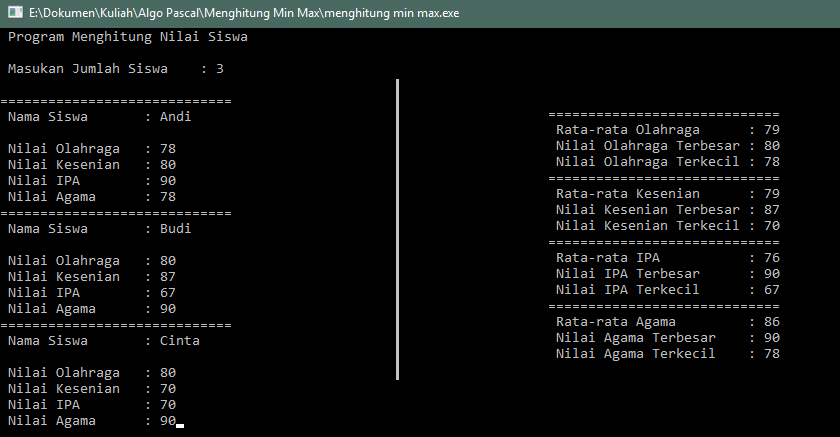 Program Pascal Menghitung Nilai Siswa - Algoritma Pemprograman