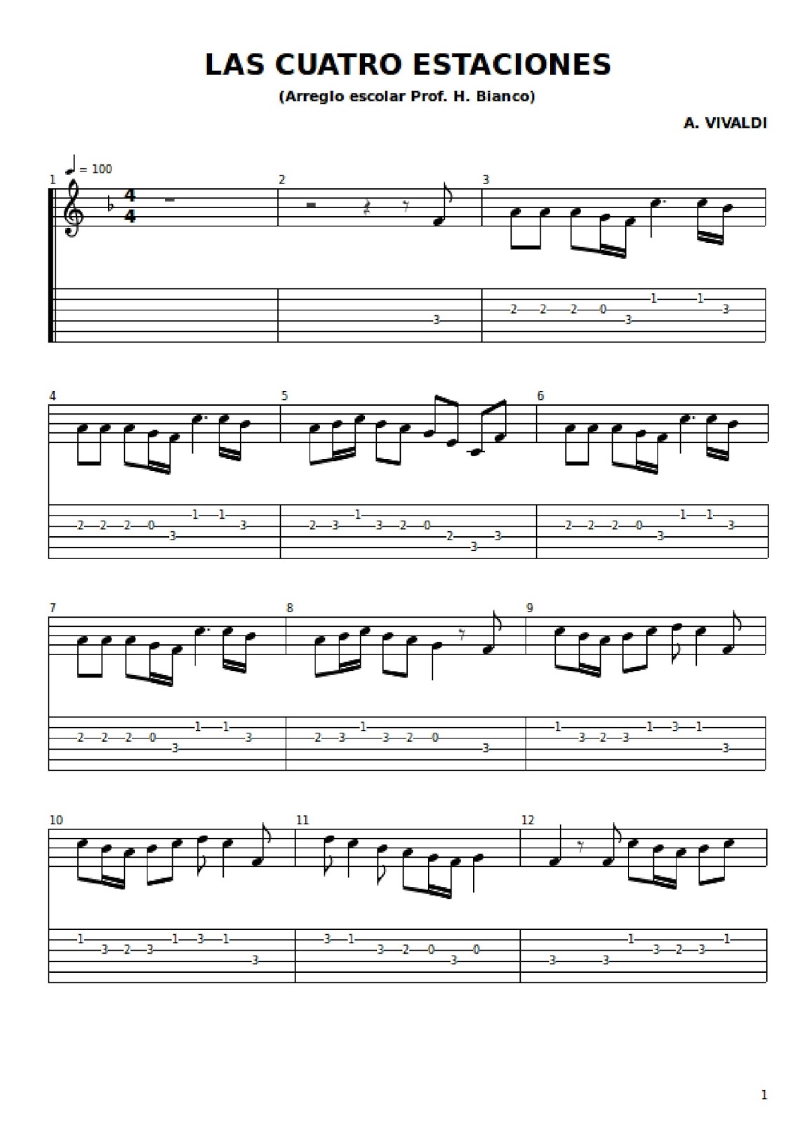 Partituras con Tab y algunos consejos: - CUATRO ESTACIONES - A. VIVALDI Partituras con Tab y algunos consejos: - CUATRO ESTACIONES - A. VIVALDI