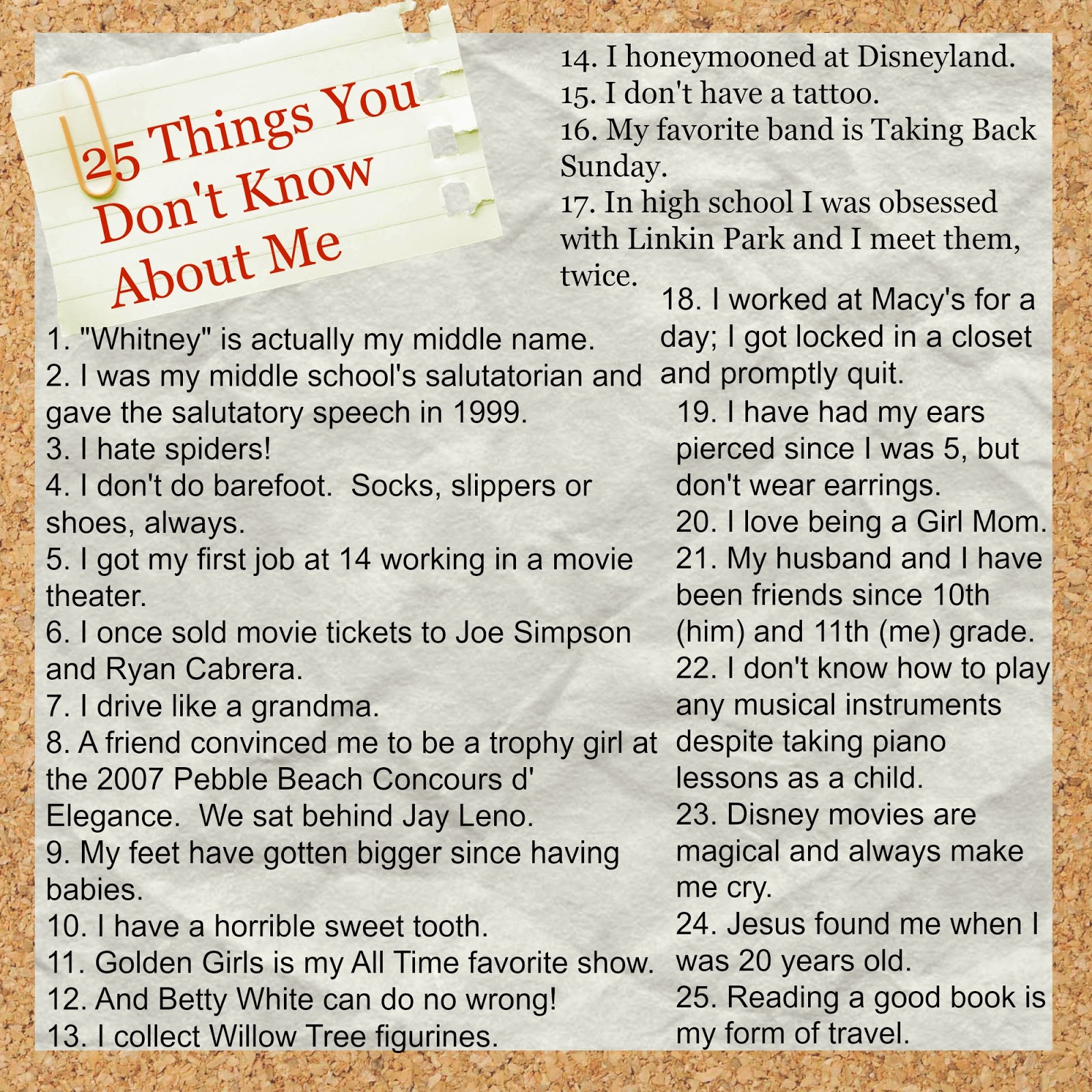 Work it Mommy: 25 Things you don't know about Me