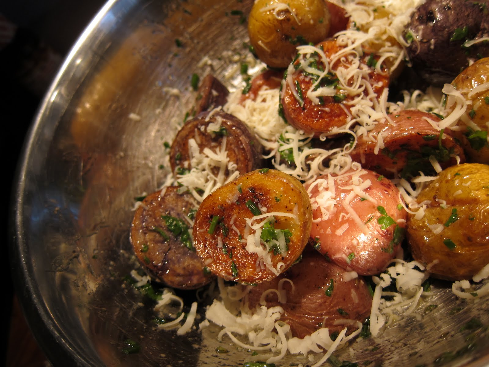 Andrea The Kitchen Witch: Roasted tri color potatoes with herbs and cheese