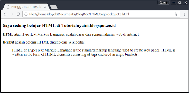 Tutorial HTML : Cara Membuat Kutipan - TutorialnyaIni