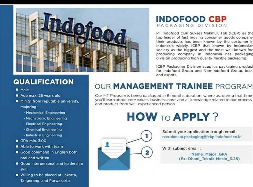 PT Indofood CBP Sukses Makmur Tbk - Management Trainee Program ...