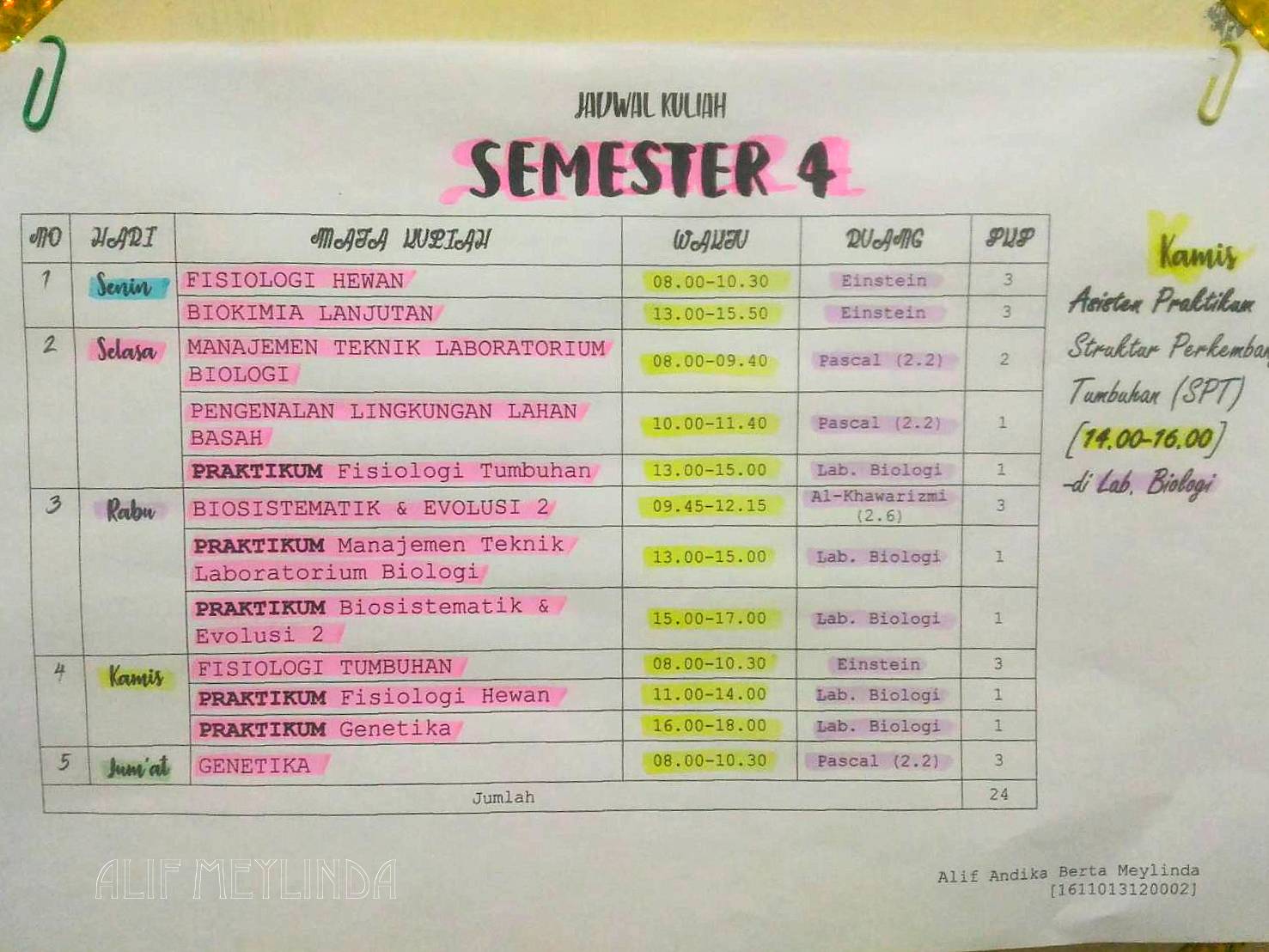 Cara Membuat Jadwal Pelajaran Simpel dan Menarik - Alif Meylinda
