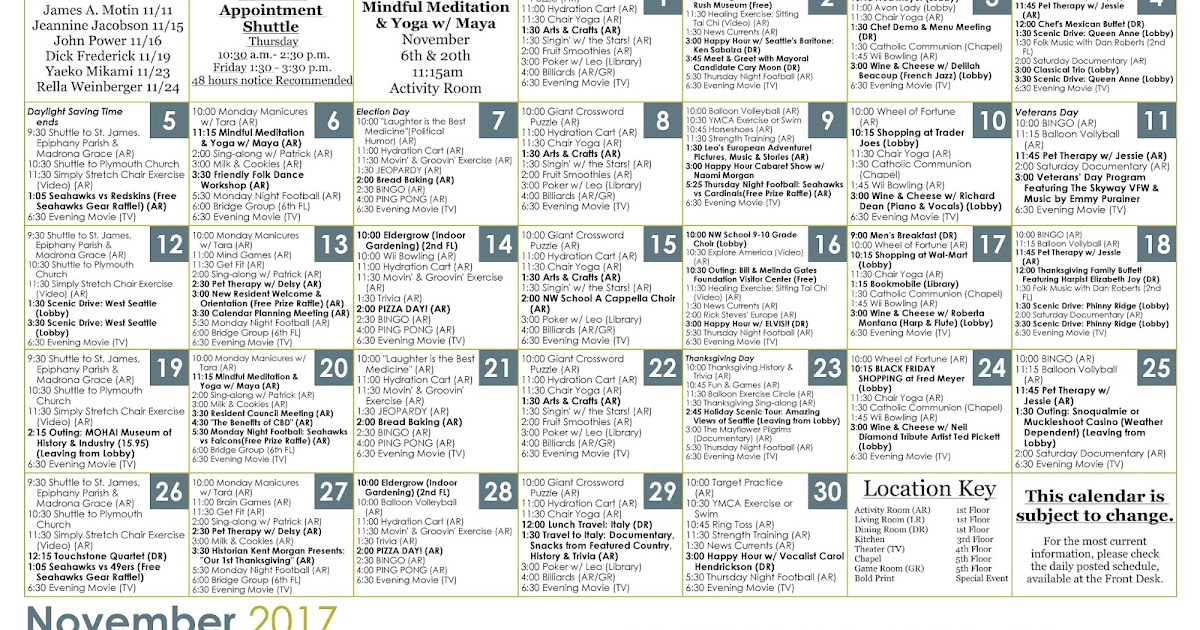 Merrill Gardens at First Hill: November Active Living Calendar