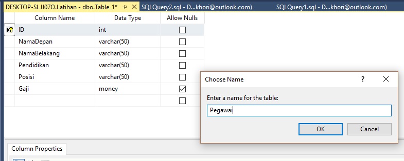 Nu Alam: SQL Server : Membuat Database dan Tabel