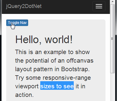 Off Canvas Bootstrap Menu Toggle Nav - jQuery 2 DotNet