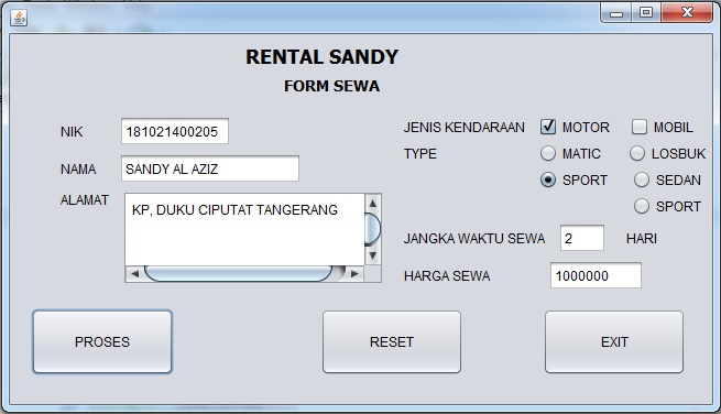 APLIKASI SEDERHANA RENTAL MOTOR,MOBIL