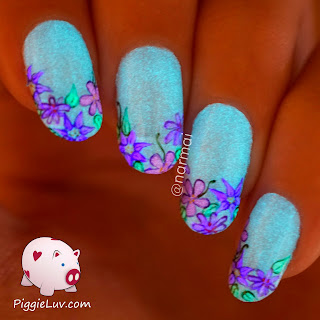 PiggieLuv: Glowing flowing flurple... uhhh purple flowers nail art