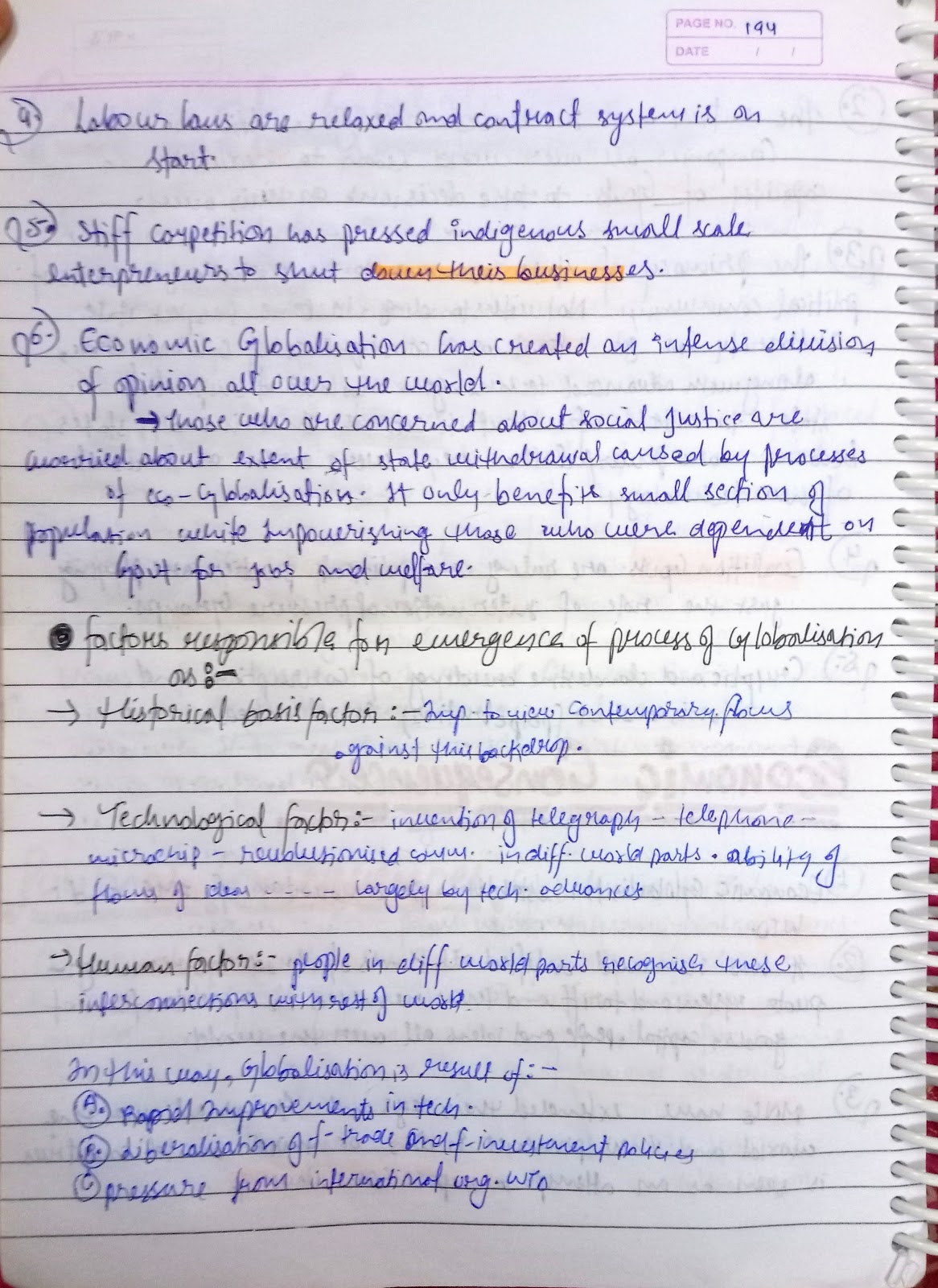 handwritten notes of Globalisation-[political science] class 12th ...