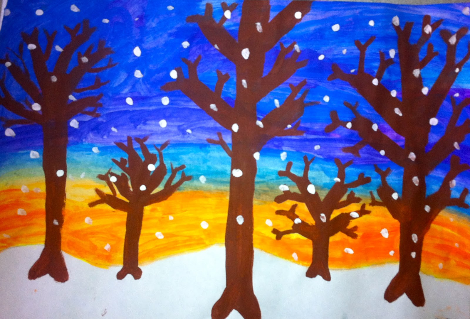 Expression of Imagination: Van gogh Inspired Winter Trees by Seventh Grade